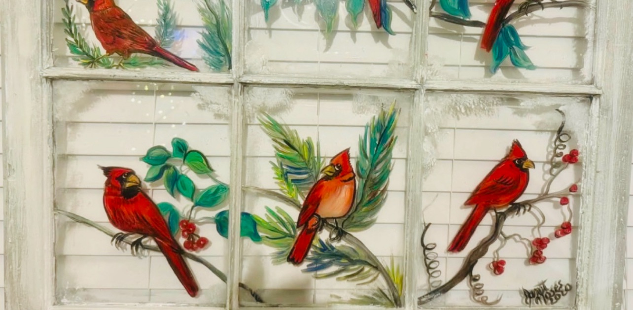 Red Bird Window Painting Class at Blue Goose Studio - Lake City FL